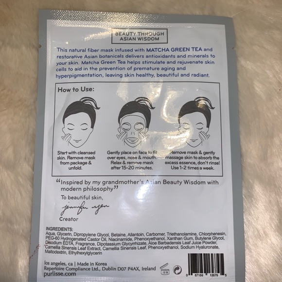 purlisse | Other | Purlisse Matcha Sheet Mask | Poshmark